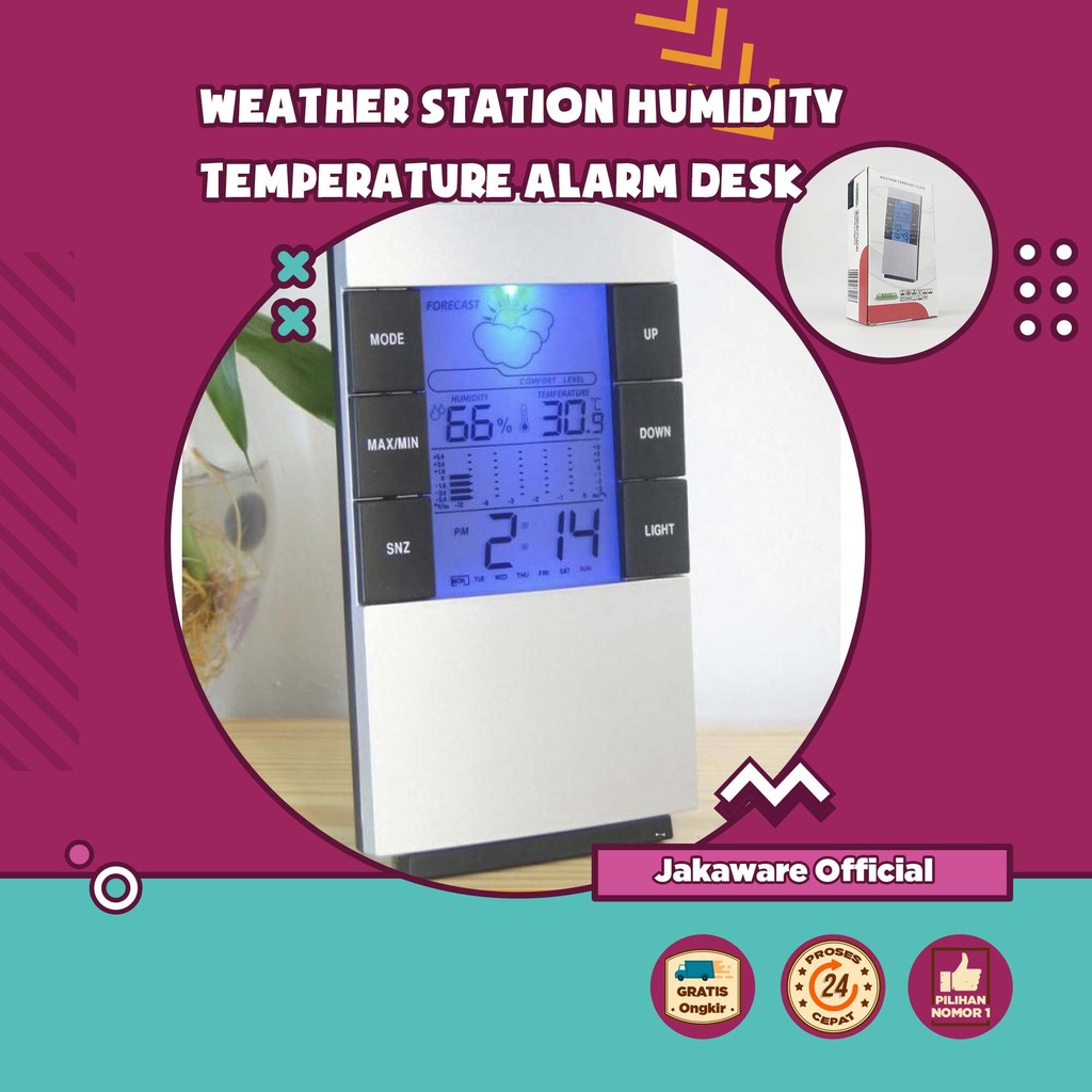 Jual WEATHER STATION HUMIDITY TEMPERATURE ALARM DESK CLOCK JAM ALAT ...