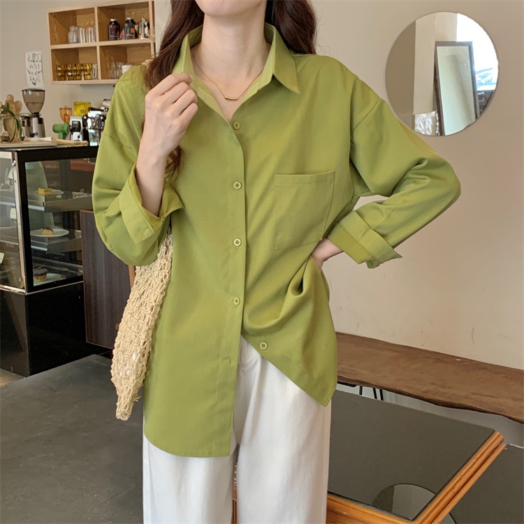 Jual Kemeja retro wanita kemeja lengan panjang simple daily outfit ...