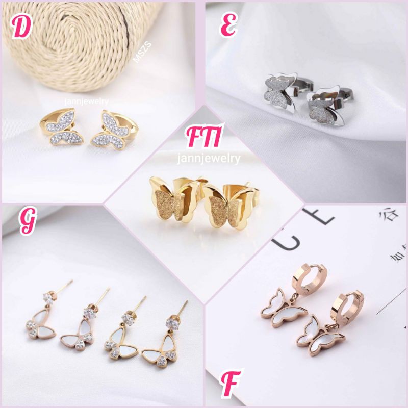 Jual Anting Titanium Asli Fashion Korea Butterfly Kupu Anti Karat ...