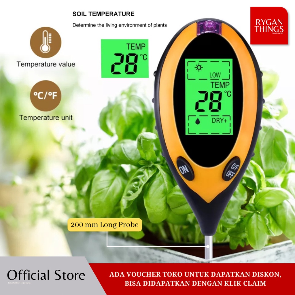Jual Alat Pengukur 4 in 1 Temperature & Kelembaban Tanah Soil Moist PH ...