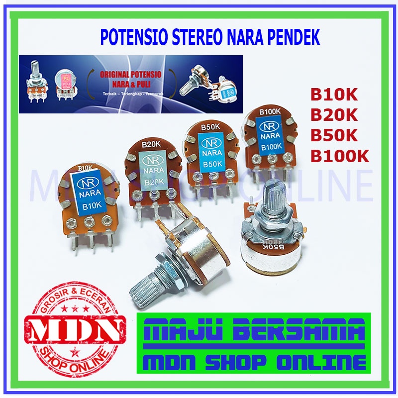 Jual Potensio Stereo 10K 20K 50K 100K NARA Pendek | Shopee Indonesia