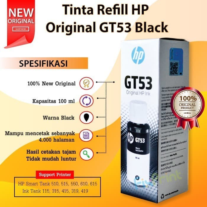 Jual Tinta Printer HP GT51 Black Original Ink Bottle For HP GT5810 ...
