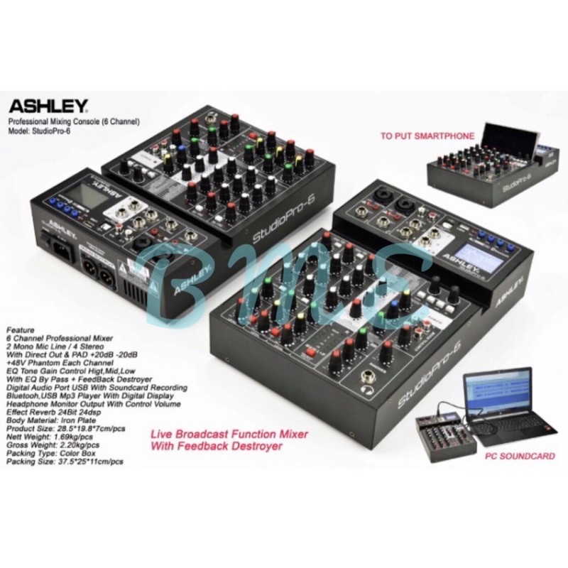 Jual Mixer Ashley StudioPro 6 Original 6 Channel Bluetooth - With Soundcard | Shopee Indonesia