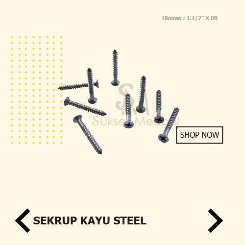 Jual 1 1/2 X 8 SEKRUP KAYU STEEL / SKRUP KAYU WOOD SCREWS (+) PER PACK ...