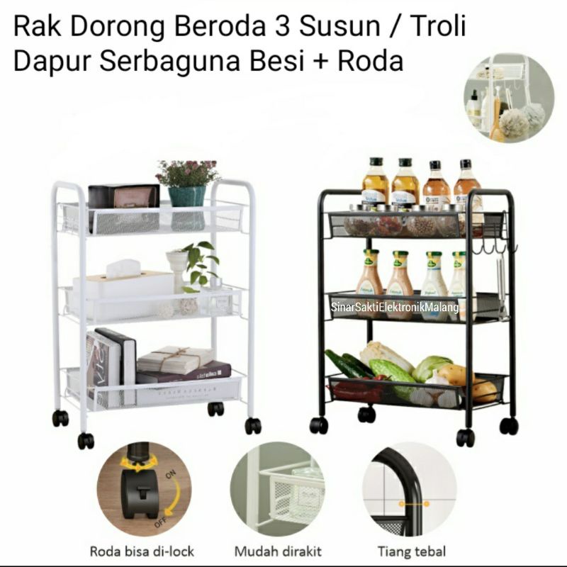 Jual Rak Lantai Beroda 3 Susun / Troli Dorong Penyimpanan Serbaguna ...