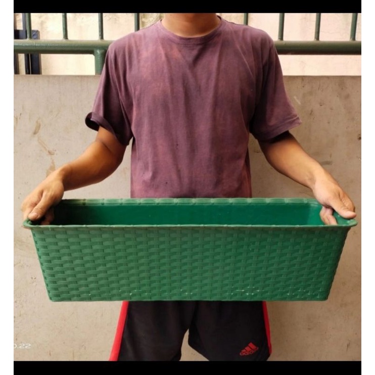 Jual Pot rotan panjang 60 cm, pot bunga persegi panjang, pot motif ...