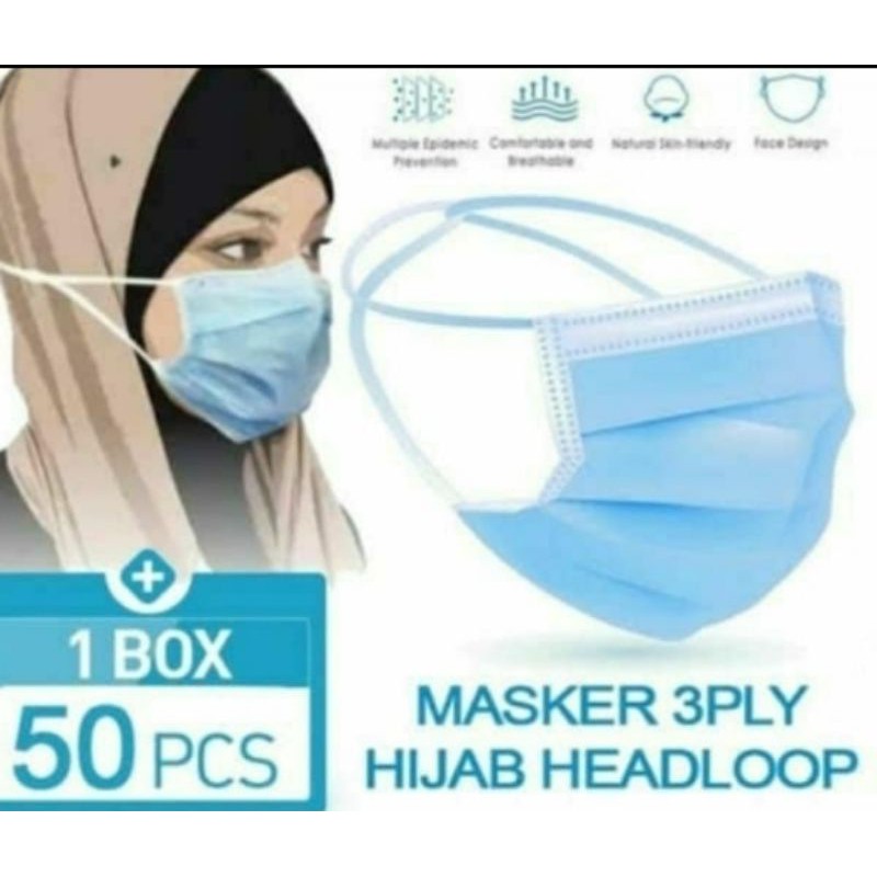 Jual Masker hijab 3ply 1box/50pcs (Masker sekali pakai) | Shopee Indonesia