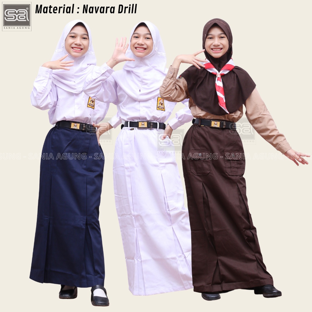 Jual ROK SMP MTS Rok Seragam Sekolah Panjang Belah 2 Biru OSIS Putih ...