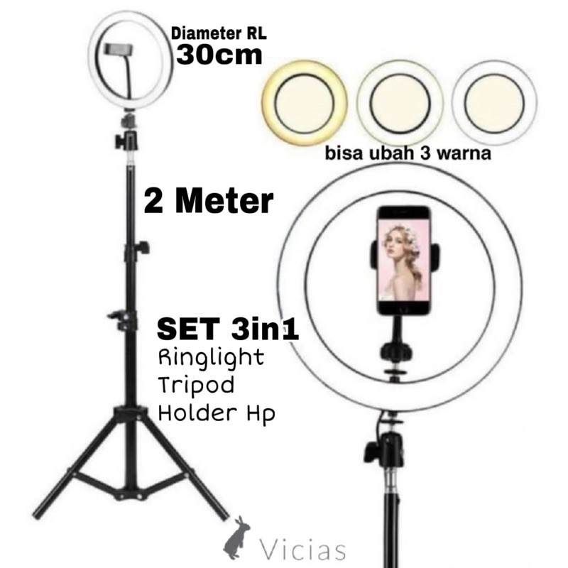 Jual 1 SET Lampu Ring Light LED 30cm + Tripod 2 Mtr Youtuber Tiktok ...