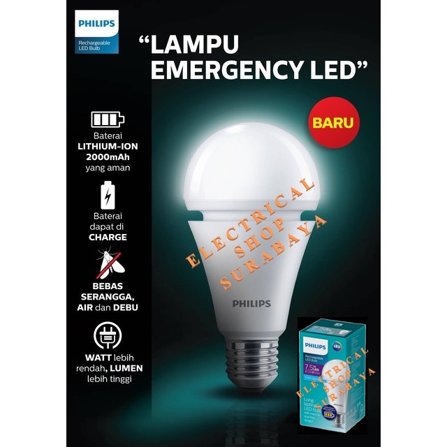 Jual PHILIPS EMERGENCY LAMPU LED BULB 7W 7.5W 9W WATT PUTIH GROSIR RECHARGEABLE EMERGENSI CAS 7 ...