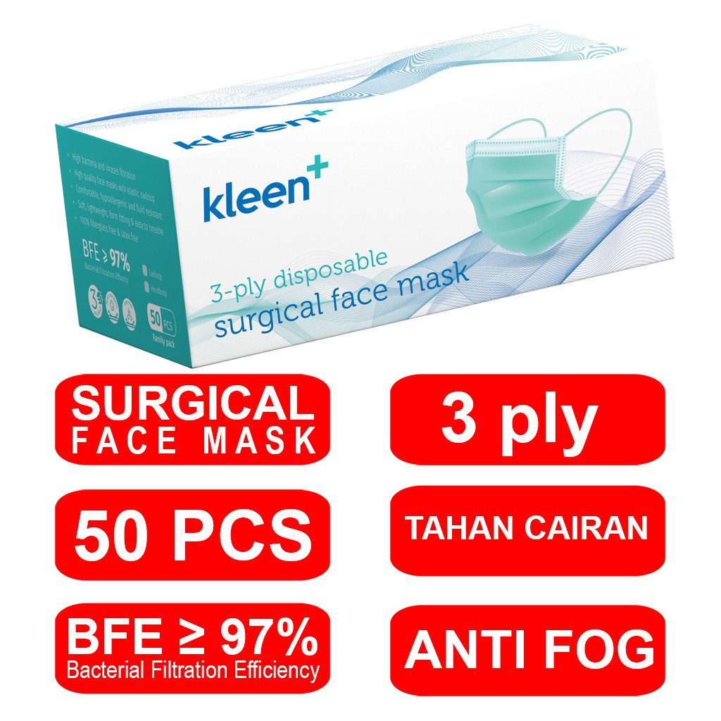 Jual Masker Surgical 3 ply [ KEMENKES RESMI ] Earloop Kleen Plus Medis isi 50pcs Kleen+ | Shopee ...