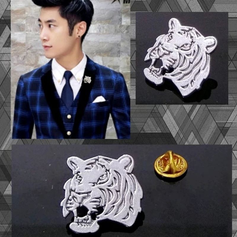 Jual Metal Silver Tiger Head Pin Bros Jas Kameja Tuxedo Pria Mens ...