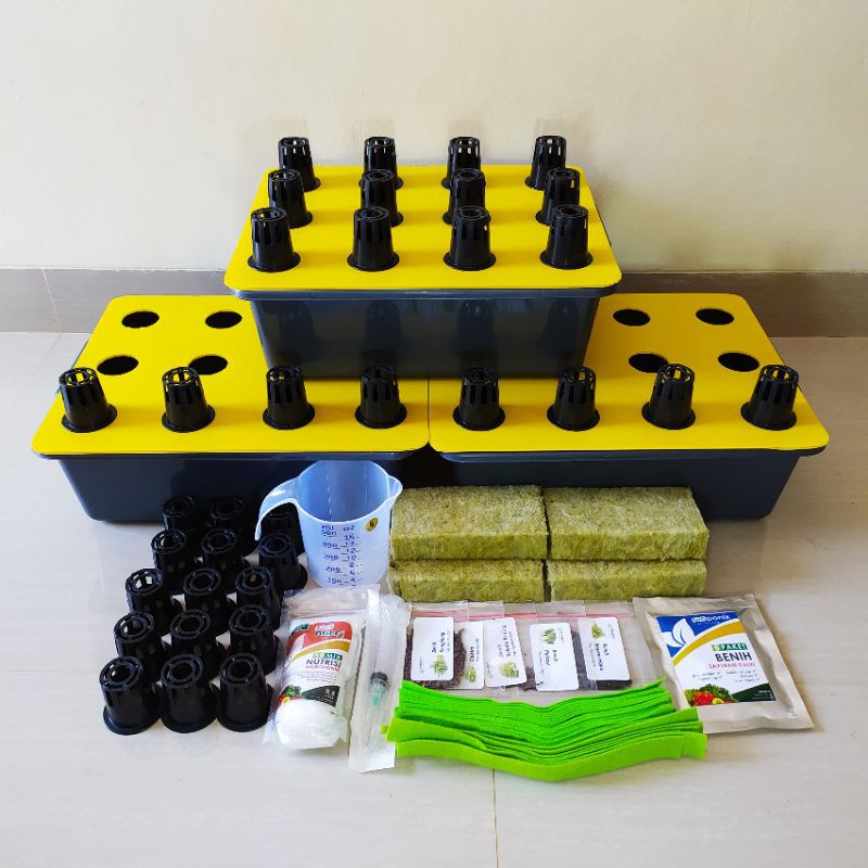 Jual Hidroponik Kit Paket Pemula 3 Bak (36 Lubang Wick System) | Shopee ...
