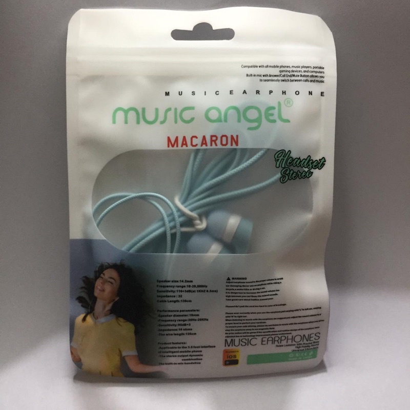 Jual Headset Music Angel Macaron Super Extra Bass Handsfree Earphone ...