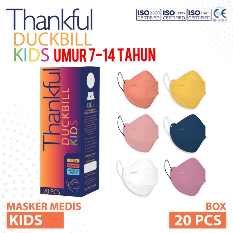 Jual Thankful Duckbill Kids Mask Anak KF94 Medis Bedah 4 Ply 20 Pcs ...