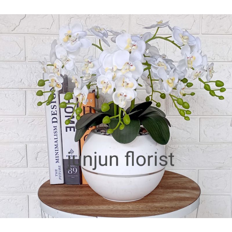 Jual bunga anggrek bulan kain artificial pot Bola//bunga anggrek ...