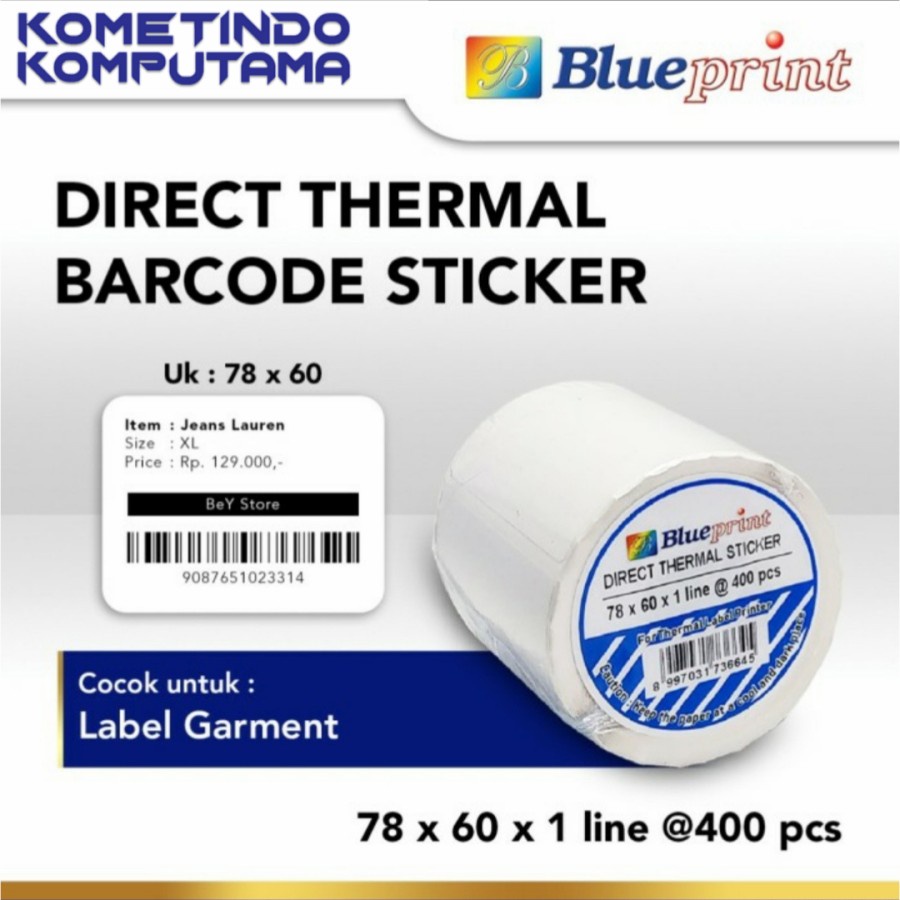Jual 78x60 mm x 1 Line isi 400 Label Stiker BLUEPRINT Direct Thermal ...