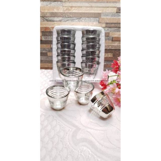 Jual Cawan Gelas Air Zamzam Silver Perak Kaca isi 12pcs / Souvenir Oleh ...