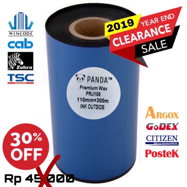 Jual PREMIUM WAX 110X300 OUT BARCODE RIBBON PRINTER LABEL WINCODE-TSC ...
