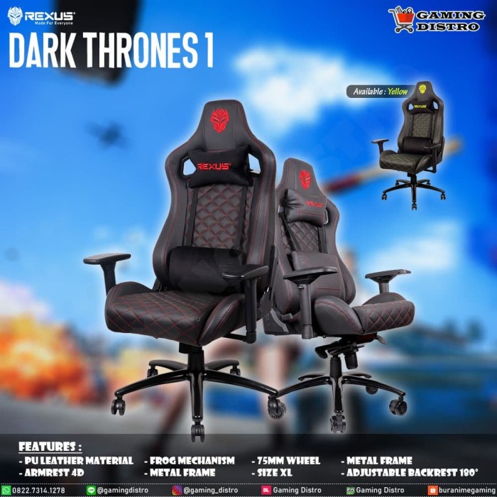 Jual Rexus Gaming Chair Dark Thrones 1 Black - Kursi Gaming Rexus DT1 ...