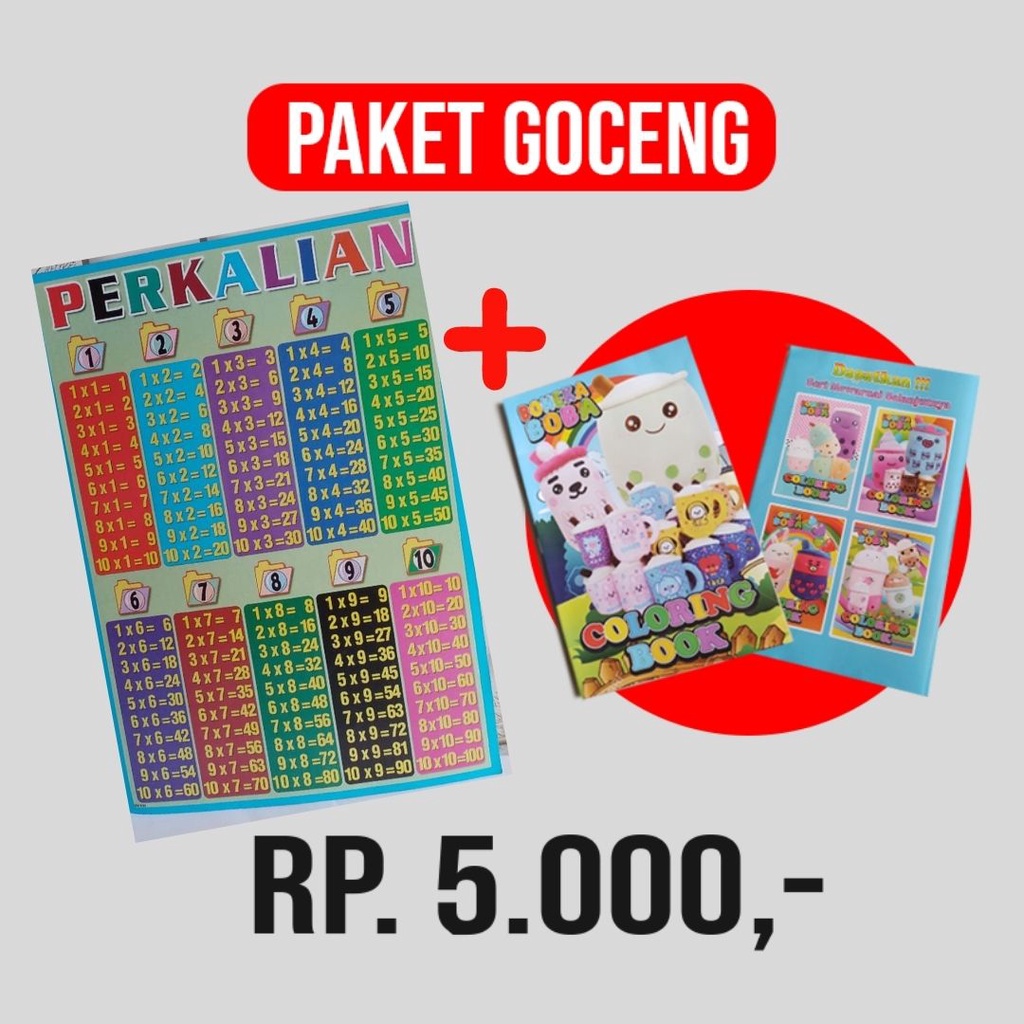 Jual Paket Goceng Poster Mengenal Perkalian Dan Buku Mewarnai Boba ...