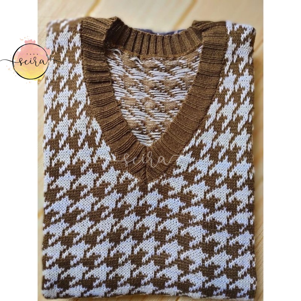 Jual [BISA COD] Jennie Vest Rajut / Houndstooth Vest / Rompi Korea ...
