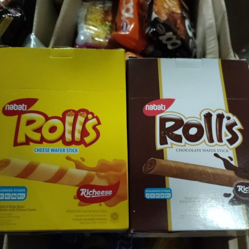 Jual nabati rolls wafer stick wafer roll isi krim keju dan cokelat isi ...