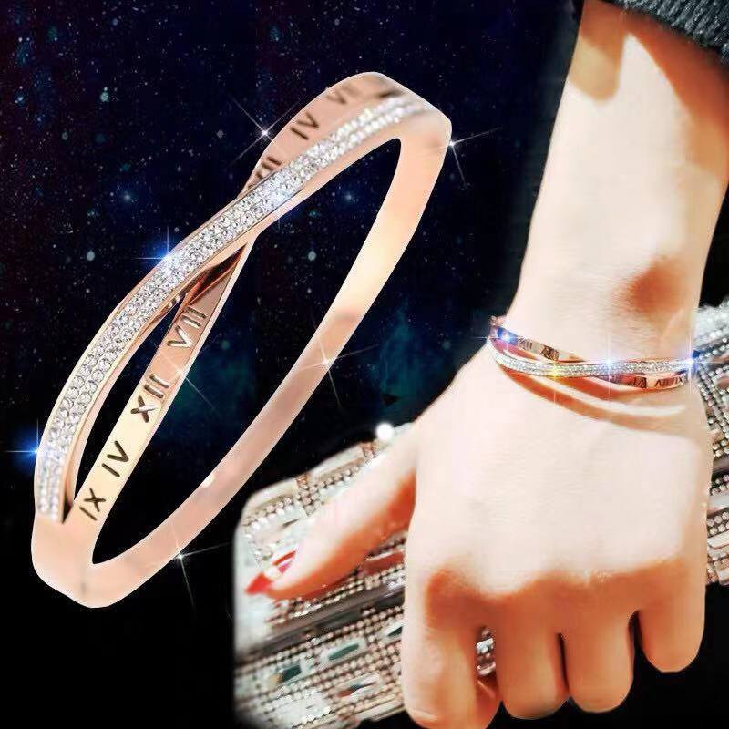 Jual Gelang Wanita Diamond Titanium premium Lapis Rose Gold 18K Anti ...