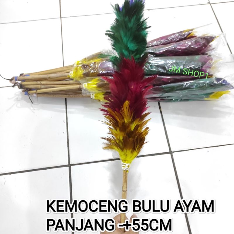 Jual KEMOCENG BULU AYAM GAGANG ROTAN PANJANG 55CM | Shopee Indonesia