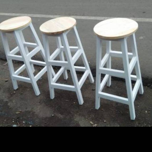 Jual Kursi bar bulat cat kaki putih jati belanda | Shopee Indonesia