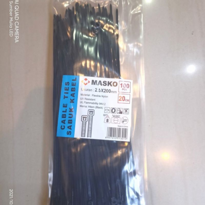 Jual MASKO KABEL TIES 2,5 x 200 mm 100 pcs NYLON Cable Tie SABUK KABEL ...