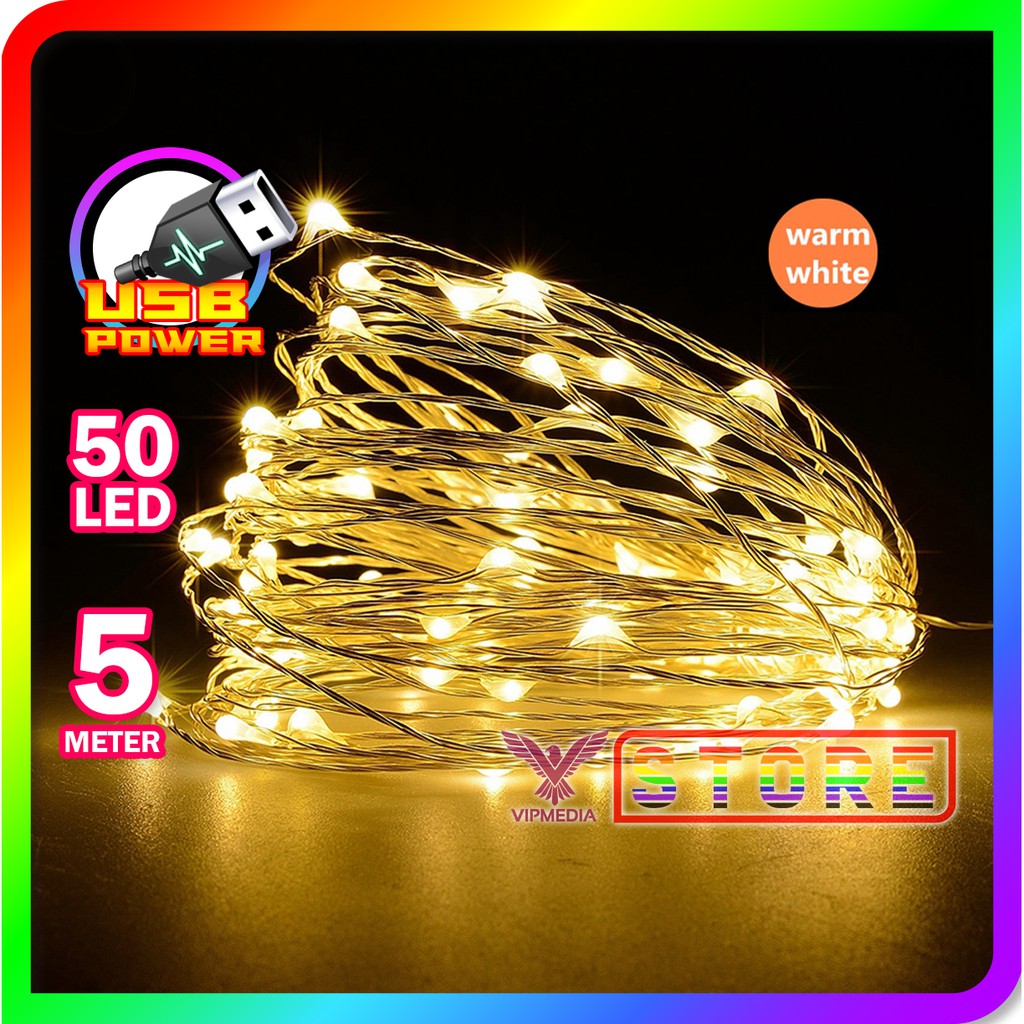 Jual LAMPU LED HIAS DEKORASI 50 LED 5 METER USB WARM | Shopee Indonesia