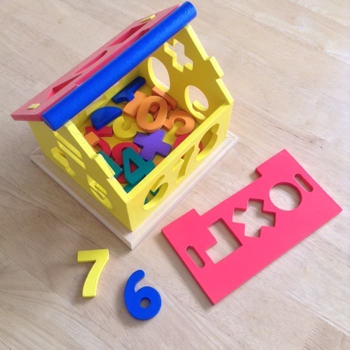 Jual Mainan Edukatif Edukasi Anak Puzzle Balok Kayu Rumah Angka Shape ...