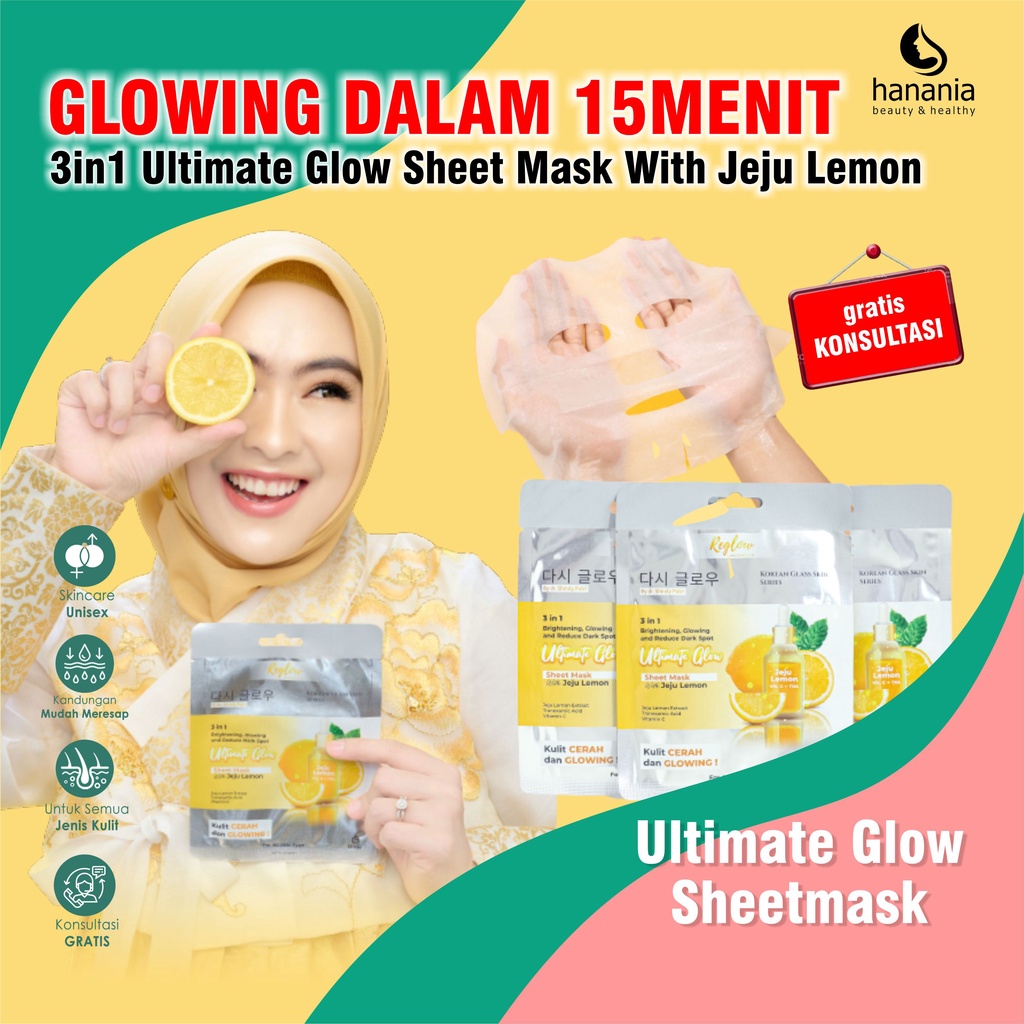 Jual NEW-Reglow Masker Wajah Glowing Ultimate Glow Sheet Mask with Jeju ...