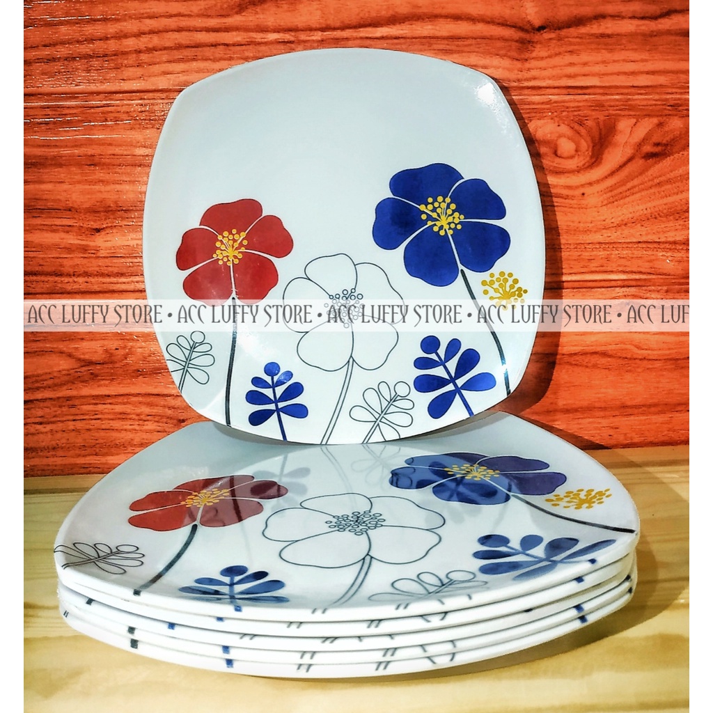 Jual 3 pcs Piring Melamin Ceper Motif Bunga - Piring Persegi Melamin ...