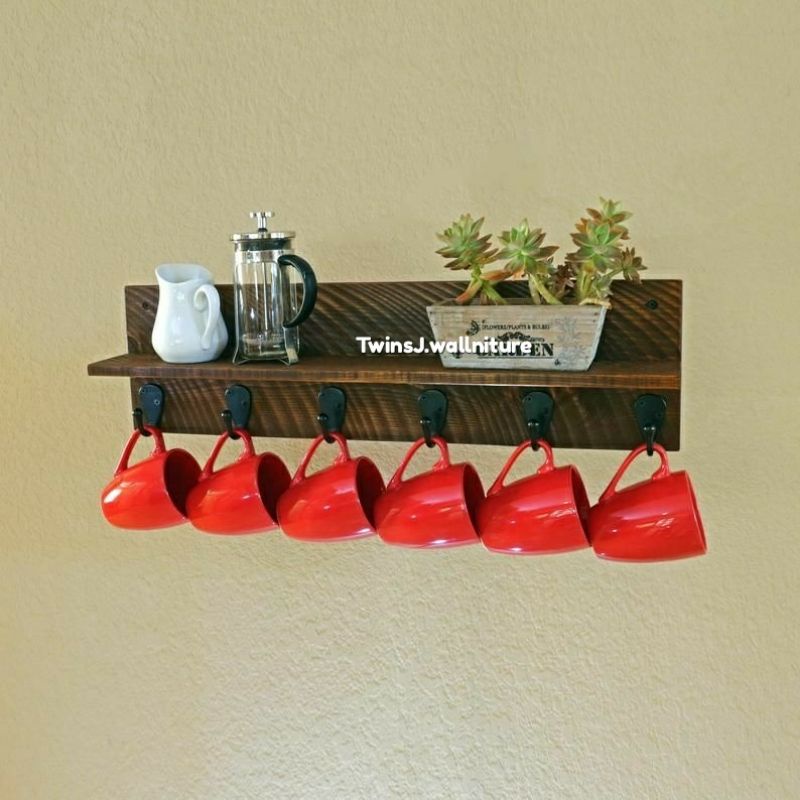 Jual Rak Mug Cangkir 6 Hook Kuningan Motif Kayu | Shopee Indonesia