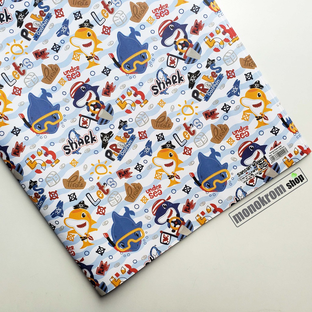 Jual Kertas Kado Sansan Wawa Motif Shark Hiu Biru Laut Cute - Wrapping ...
