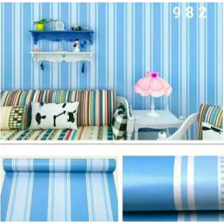 Jual WALLPAPER DINDING Motif SALUR BIRU ( GARIS BIRU ) ukuran 45 CM x 10 M | Shopee Indonesia
