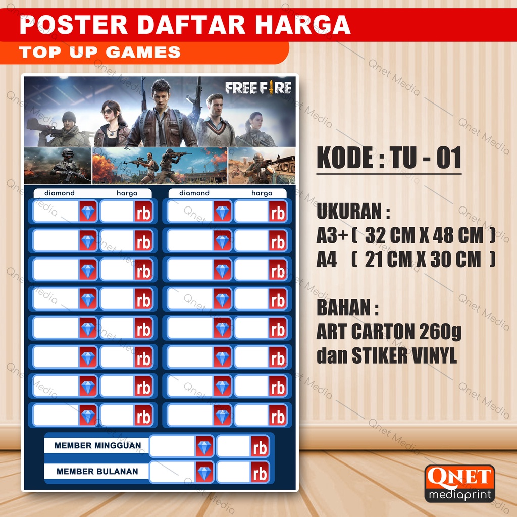 Jual POSTER DAFTAR HARGA TOP UP GAMES + LAMINASI GLOSSY | Shopee Indonesia
