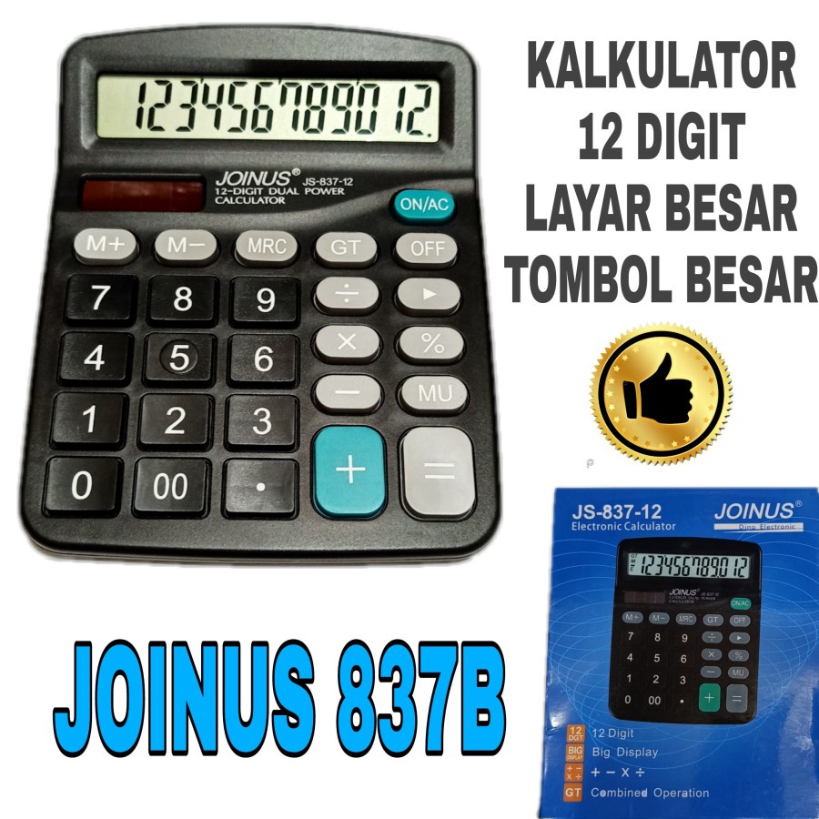 Jual Kalkulator Desktop / Meja Dual Power 12 Digit Layar Besar JOINUS 837B | Shopee Indonesia