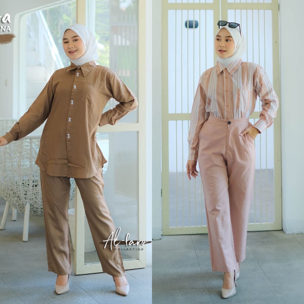 Jual ONE SET CELANA ZEA ZHIRA YUNI ALFARO Setelan tunik kemeja kerja wanita terbaru katun lembut ...