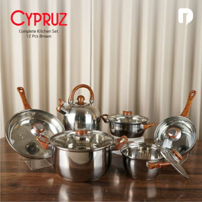 Jual Panci Stainless Cypruz Complete Kitchen Set 12 Pcs Brown Teko ...