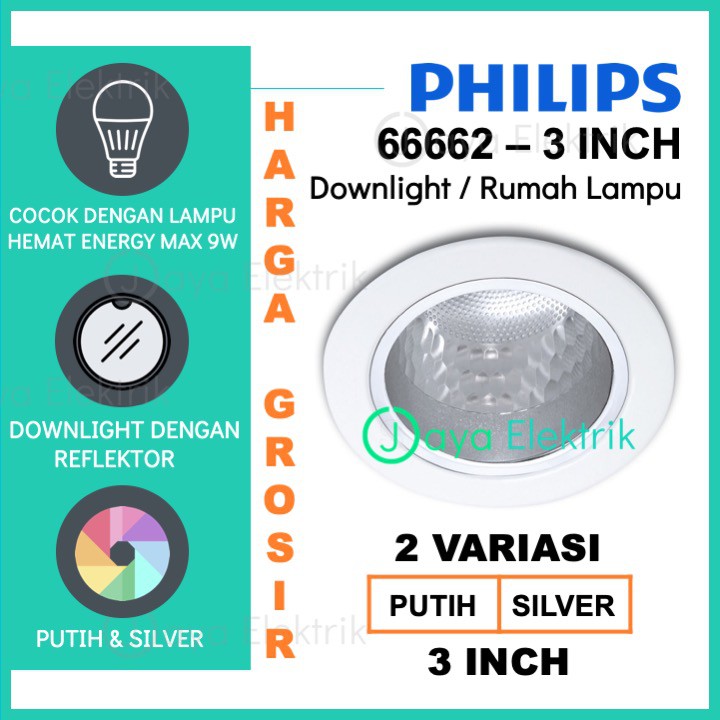 Jual PHILIPS Downlight 66662 Recessed White Putih Nikel Silver Max 9 watt - Rumah Lampu 3" 3 ...