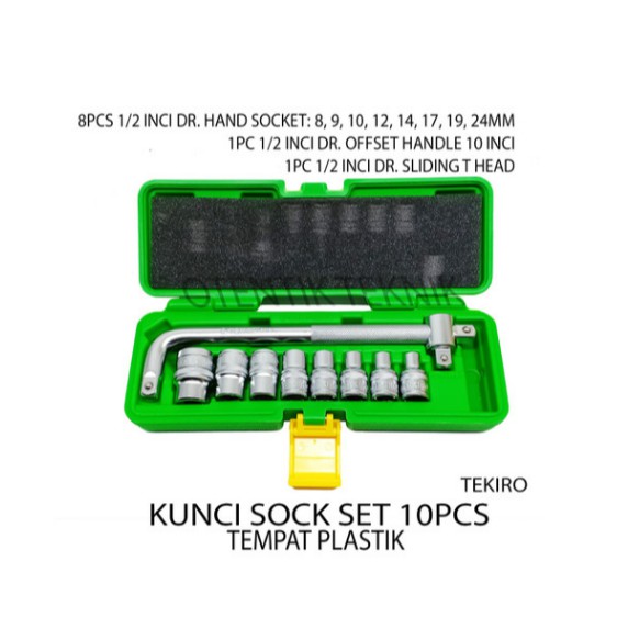 Jual TEKIRO SOCK SET 1/2 INCH 10 PCS 8 - 24 MM BOX PLASTIK - KUNCI ...