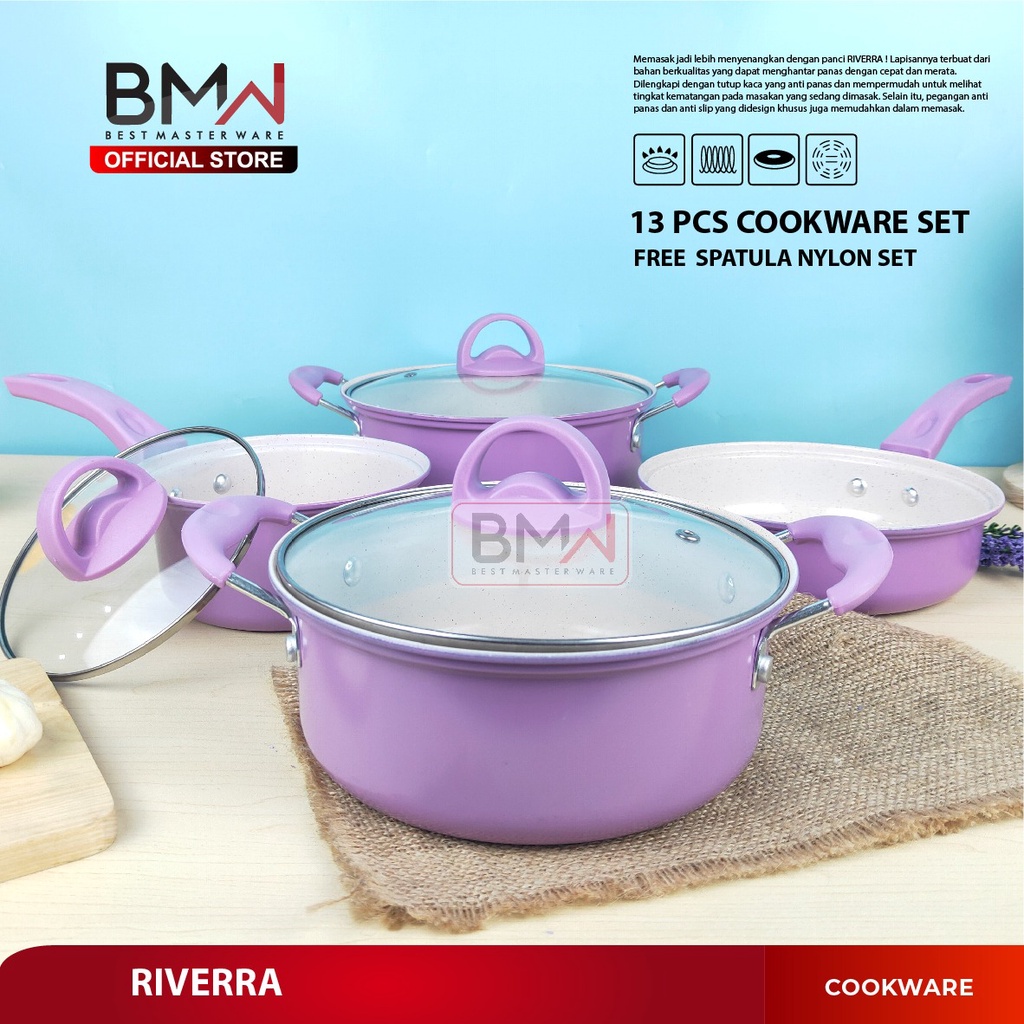 Jual BMW Kitchen Ware - Teflon Riverra Panci Set Warna Frypan Saucepan ...