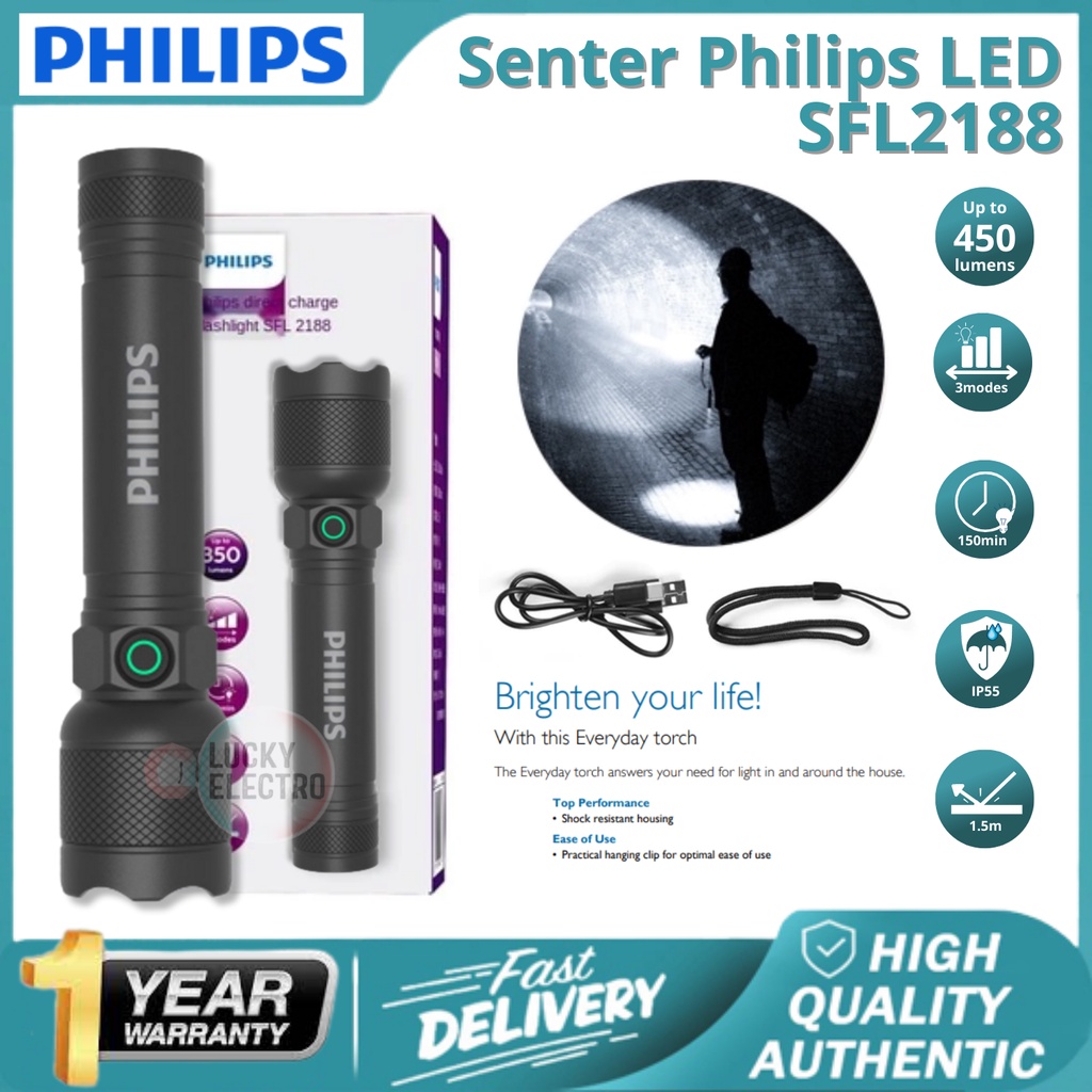 Jual Philips Senter LED Super Terang / Senter Led Jarak Jauh Tahan Air ...