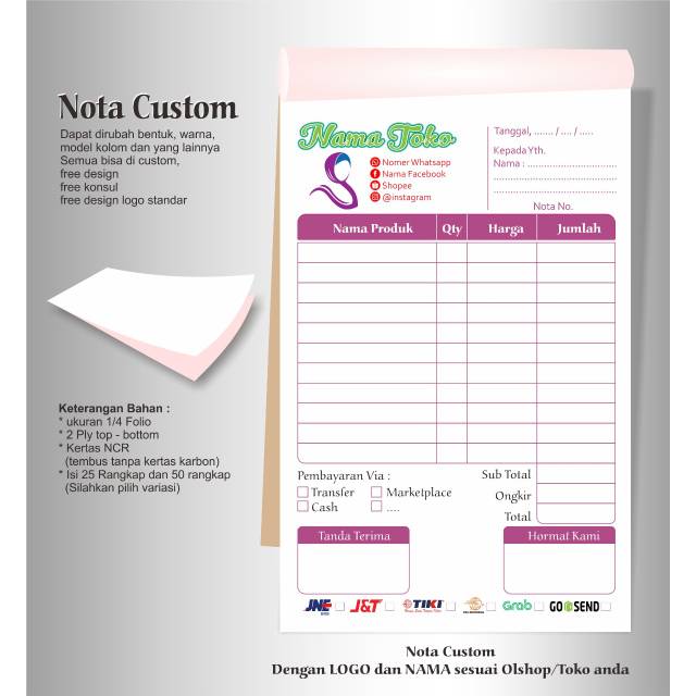 Jual NOTA OLSHOP CUSTOM/TOKO/INVOIVE/KWITANSI 1/4 FOLIO | Shopee Indonesia
