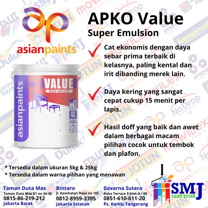 Jual CAT TEMBOK INTERIOR APKO VALUE SUPER EMULSION 5 KG | Shopee Indonesia
