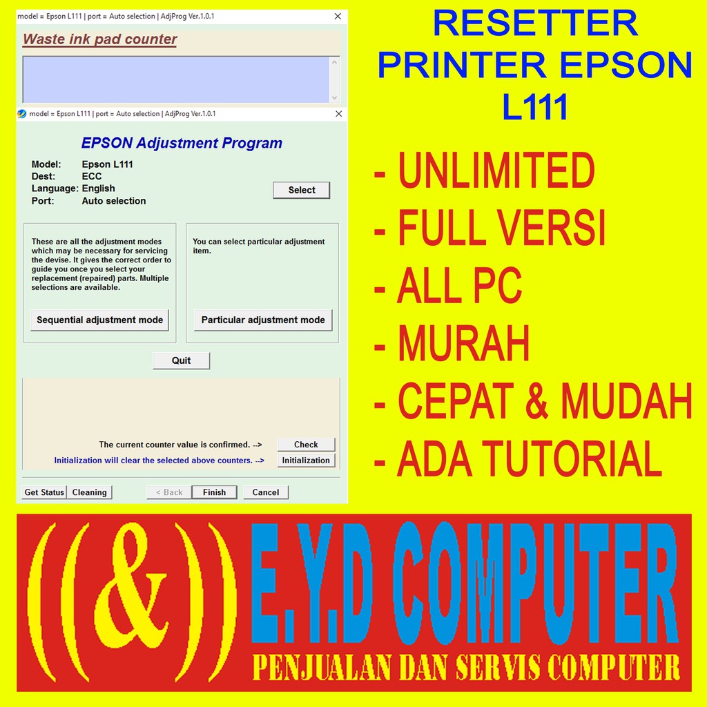 Jual RESSETER EPSON L111 ALL PC UNLIMITED BANYAK PC FULL VERSI RESETTER ...