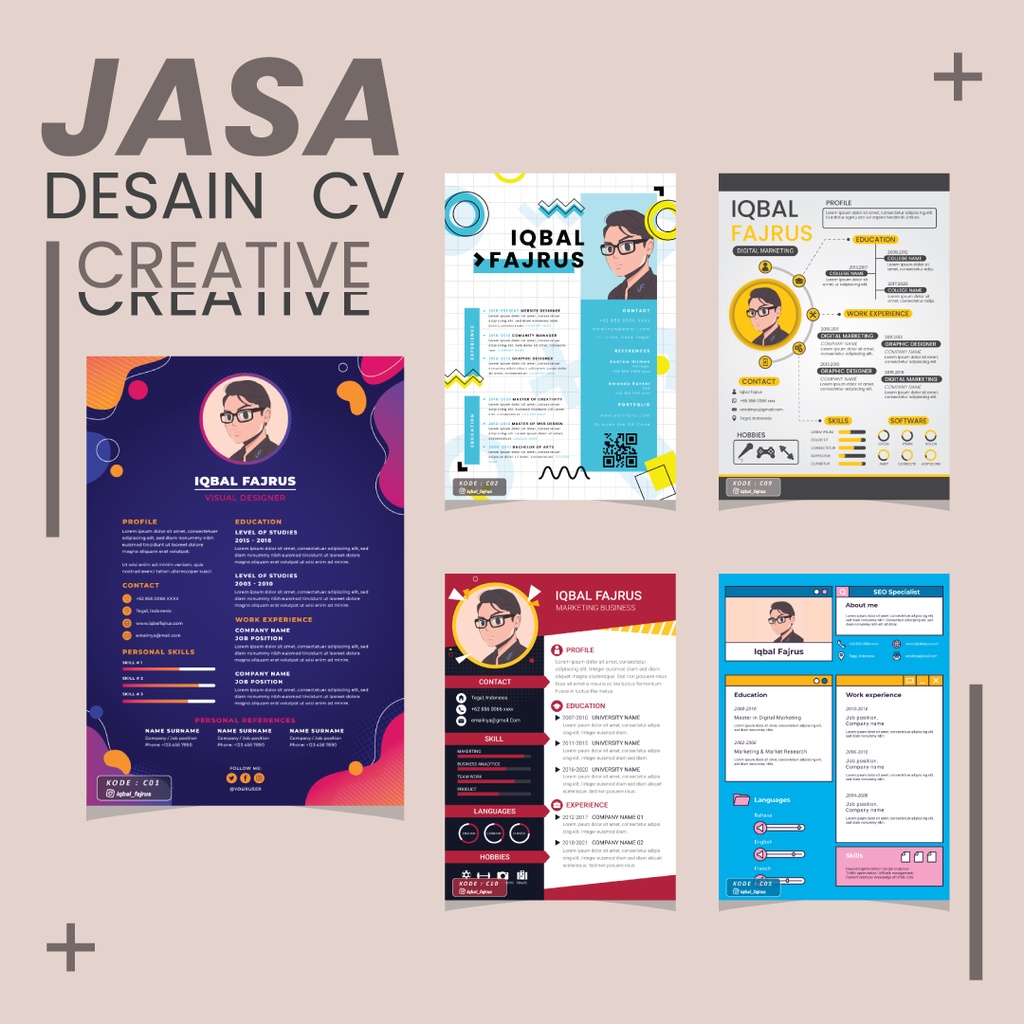 Jual Jasa Desain CV "CREATIVE" | Curriculum Vitae | Resume | Daftar Riwayat Hidup | Shopee Indonesia